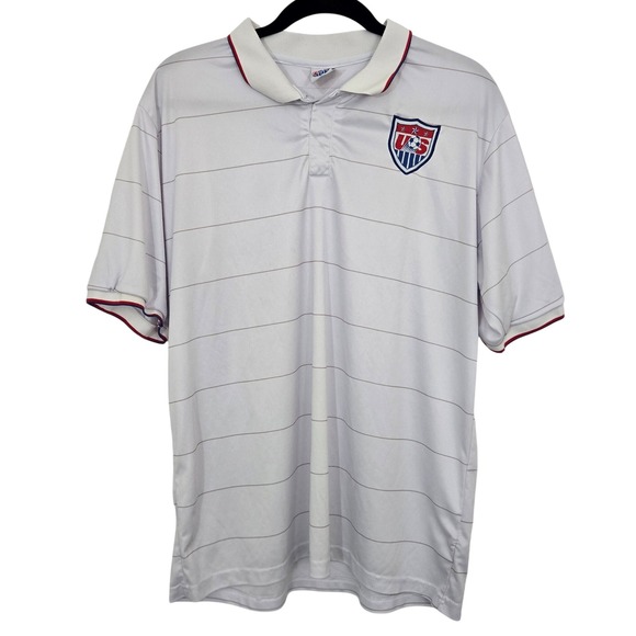 USMNT | Shirts | Retro Us Soccer Polo Shirt Mens L White Red Striped ...